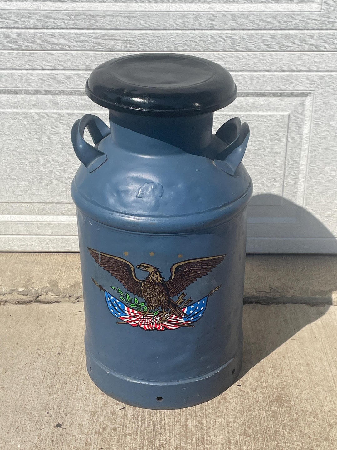 10 Gallon Blue Milk Can W Eagle Country Patio Decoration FREE SHIPPING ...