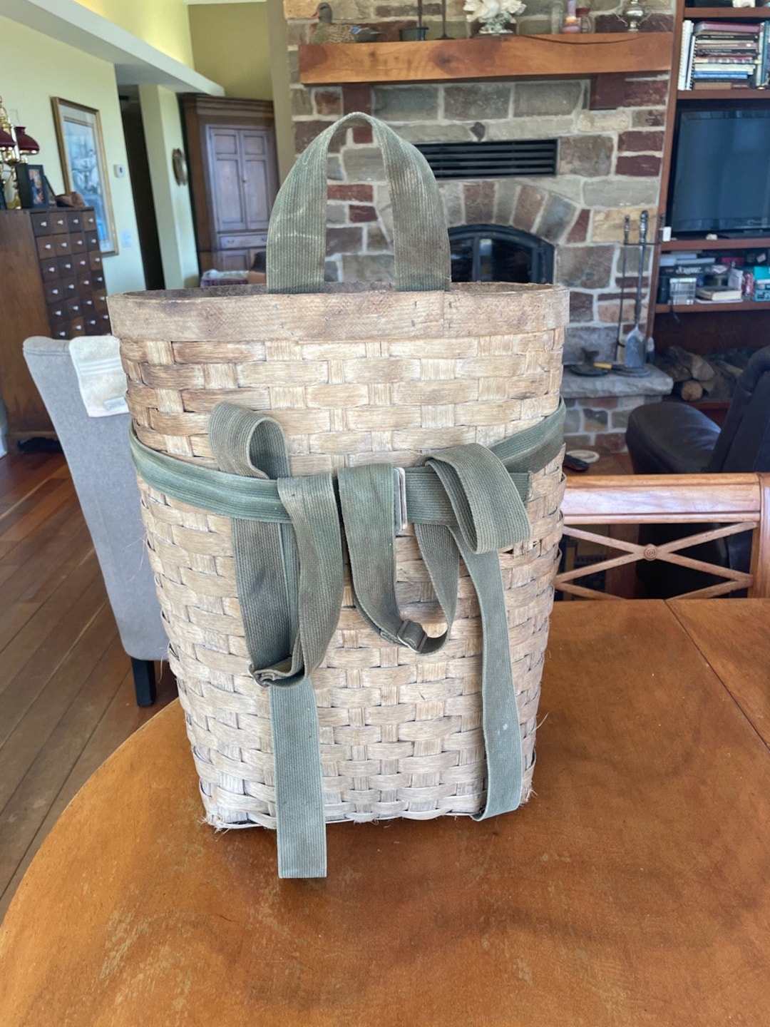 Early 1900's Adirondack Trapper Basket Backpack Woven Wood Leather ...