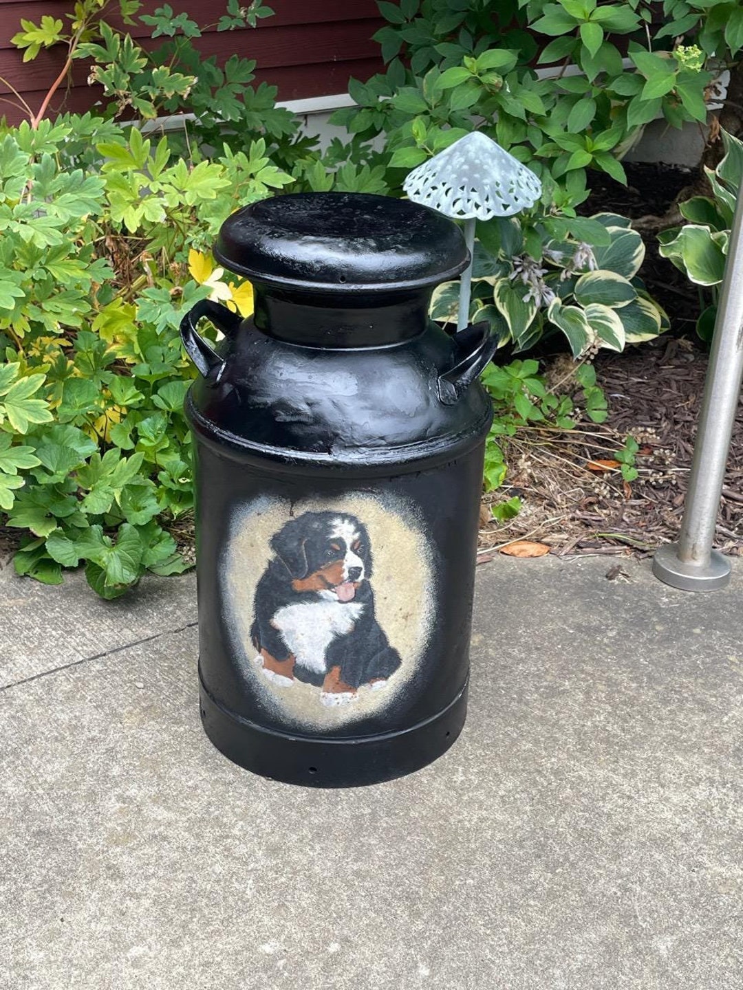 10 Gallon Milk Can W Burmese Mt Dog Puppy Painting Copunry Patio ...