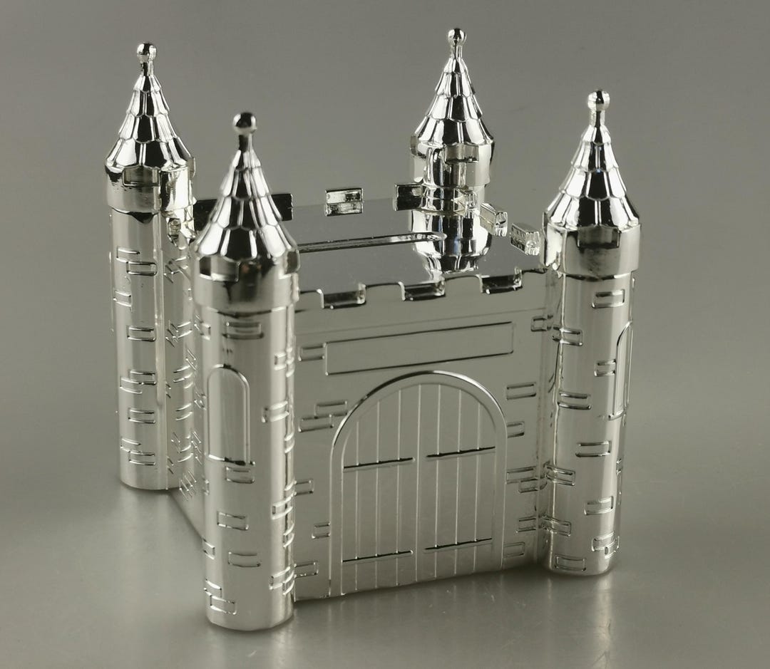 Customized Engravable Money Bank, Castle Money Bank, Silver Metal Coin ...