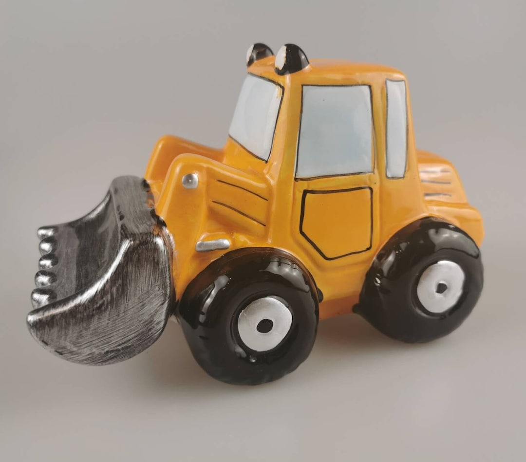 Custom Bulldozer Piggy Bank, Engraved Ceramic Money Bank, Personalized ...