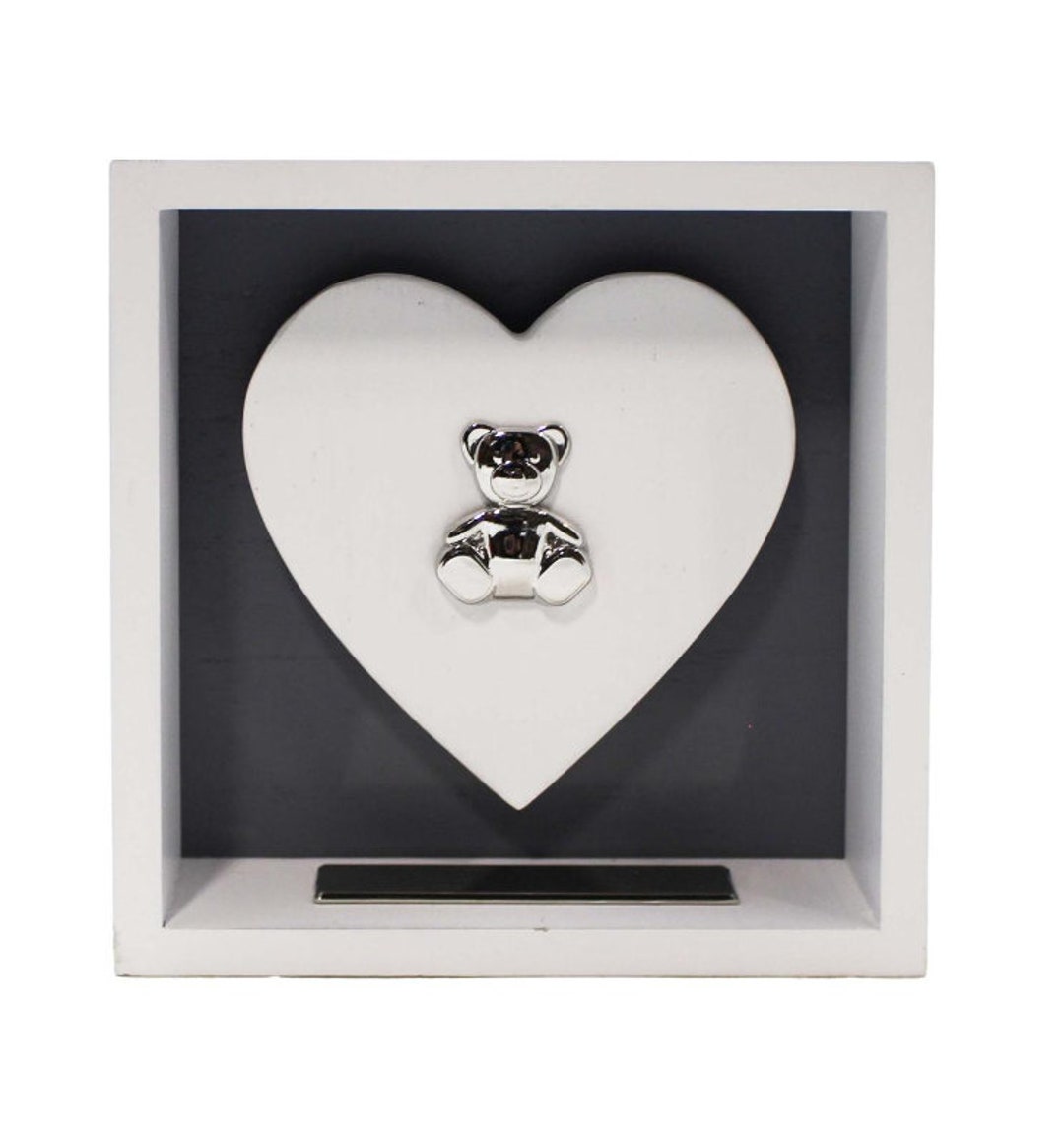 Customized Shadow Box With Heart Plaque, Engraved Teddy Bear Shadow Box ...