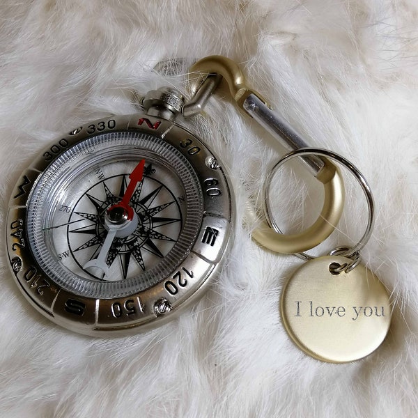 Engraved Compass Keychain - Etsy