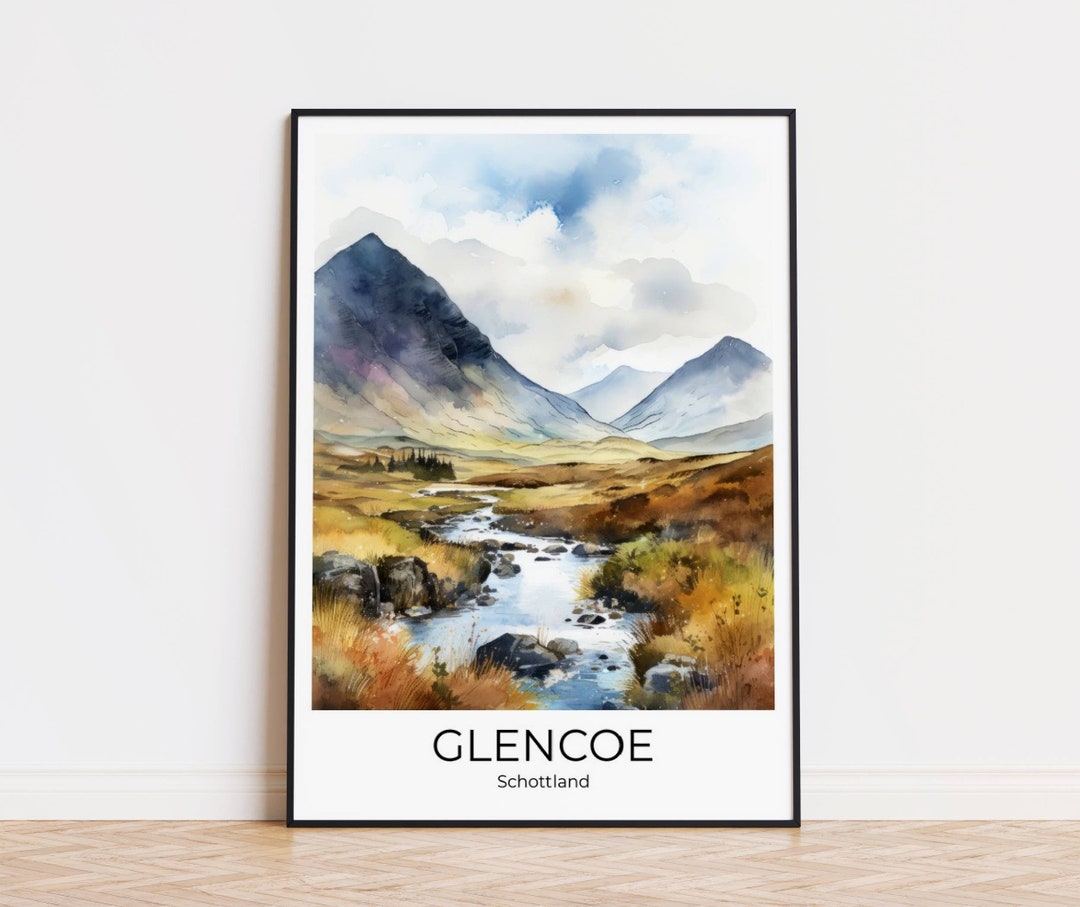GLENCOE Scotland Watercolor Travel Poster Travel Print Glencoe Wall Art ...