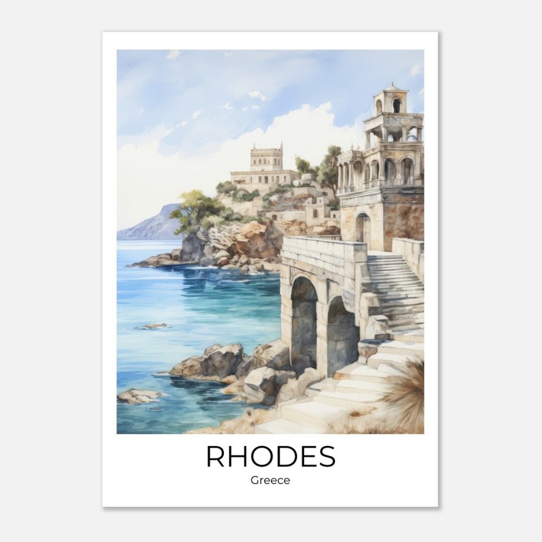 RHODOS - Travel Poster Watercolor - Travel Print Wall Art Fineart Print ...