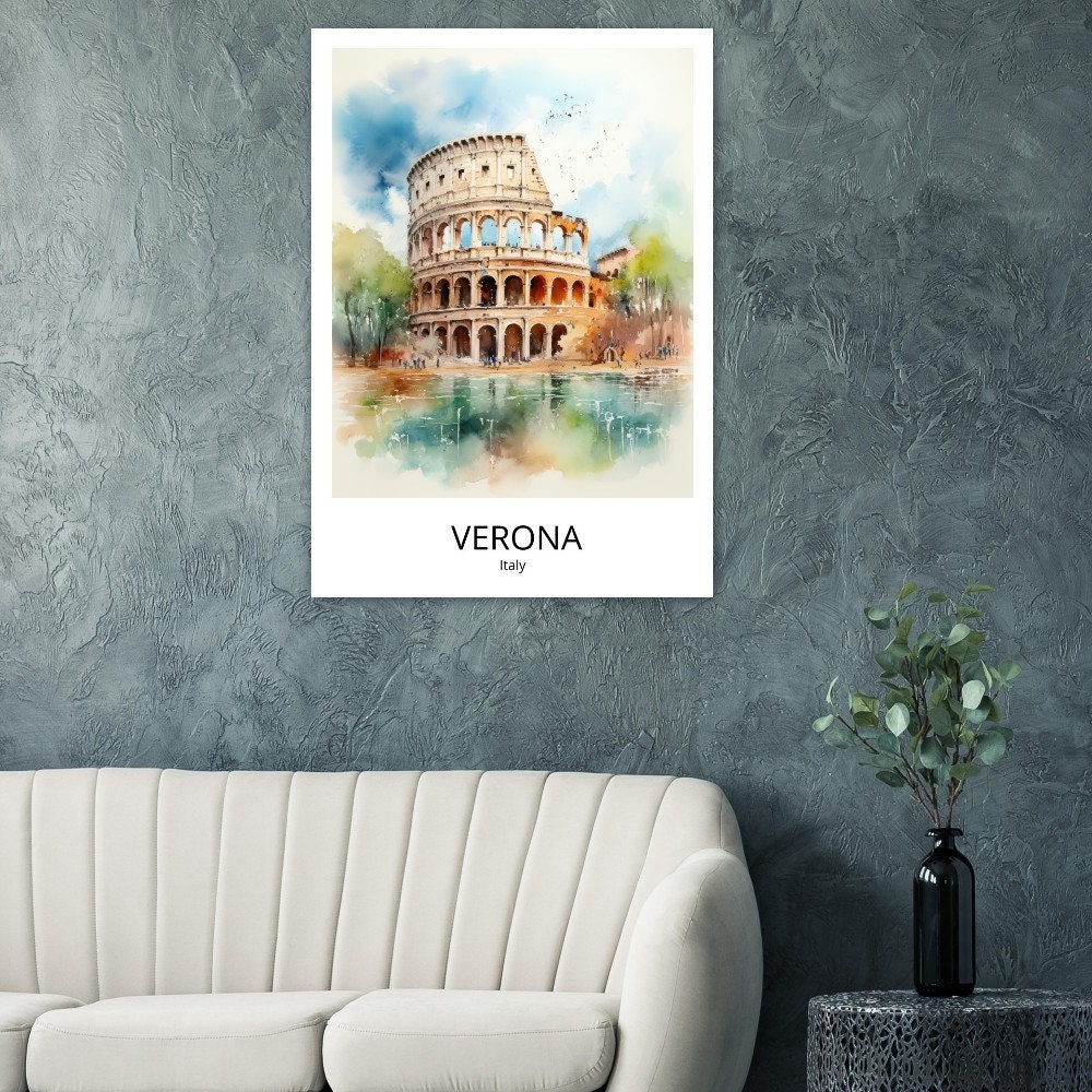 Arena Di Verona, Watercolor Travel Poster Verona, Italy Art Print ...