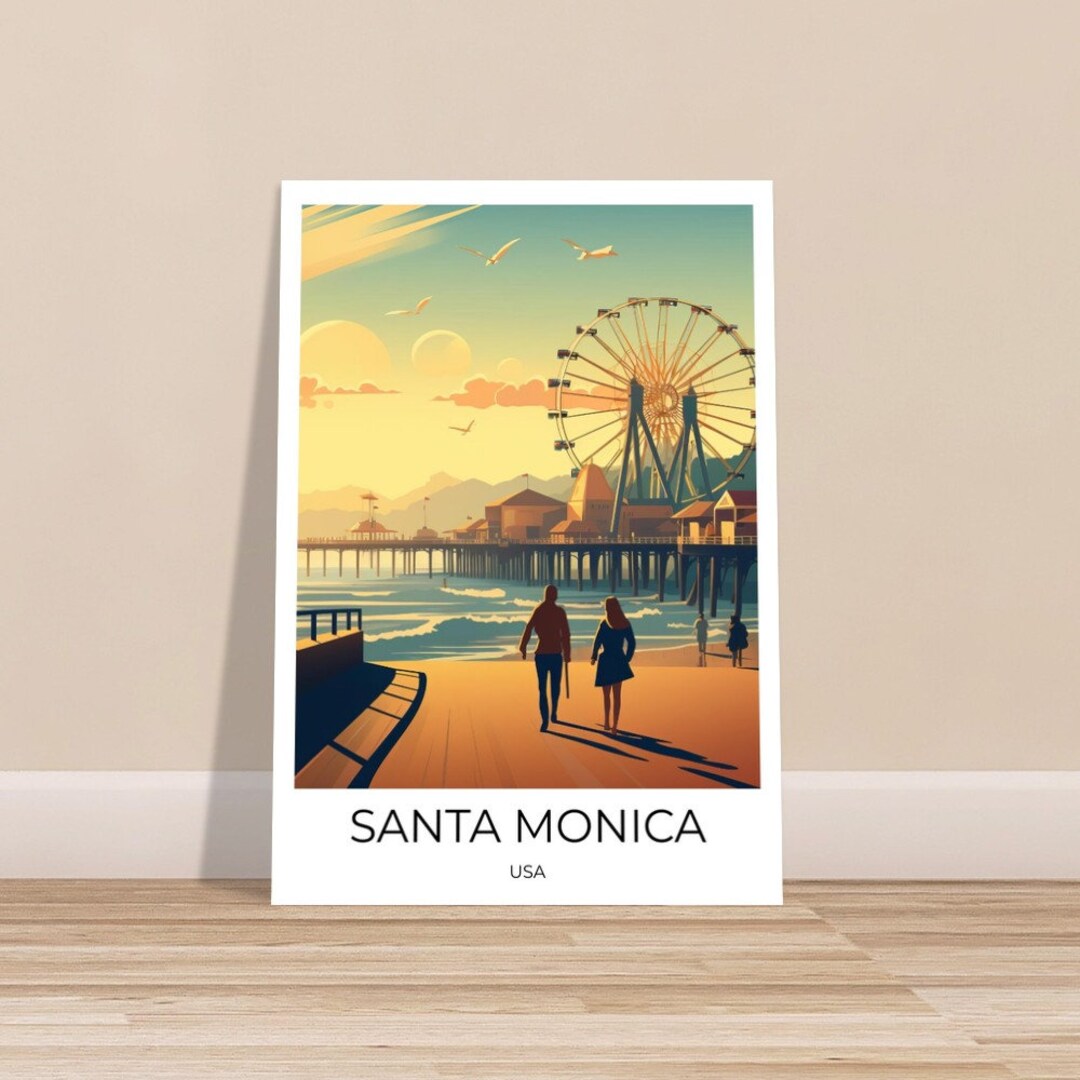 Santa Monica USA Vintage Travel Poster Santa Monica Los Angeles USA ...