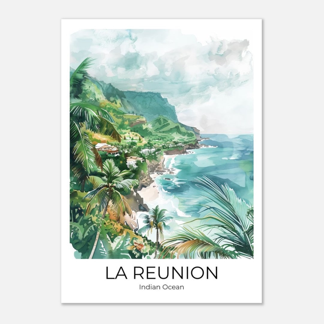 LA REUNION Watercolor Travel Poster Reunion Travel Print La Reunion ...