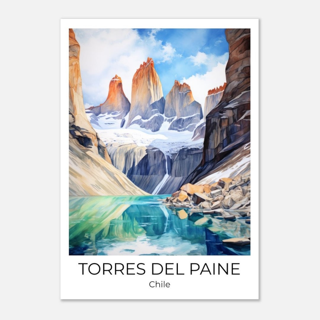 TORRES DEL PAINE Watercolor Travel Poster Torres Del Paine Travel Print ...