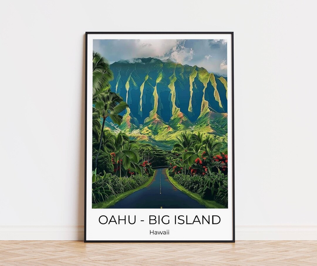 OAHU BIG ISLAND Poster, Hawaii Travel Poster, Globetrotter Gift, Oahu ...