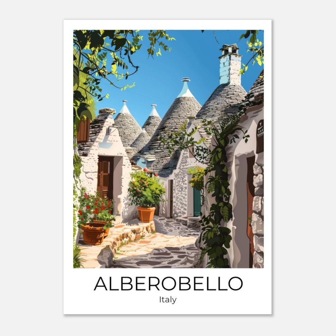 ALBEROBELLO Apulia Italy, Watercolor Travel Poster Italy, Travelprint ...