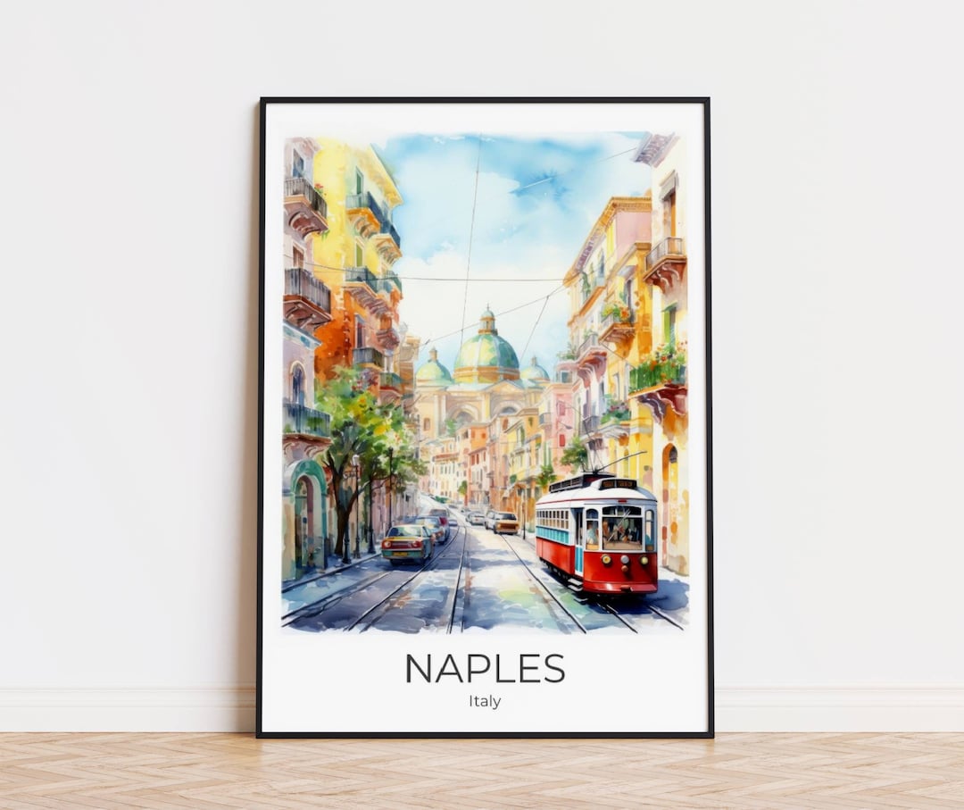 Naples Watercolor Travel Poster, Travel Print Naples, Naples Wall Art ...