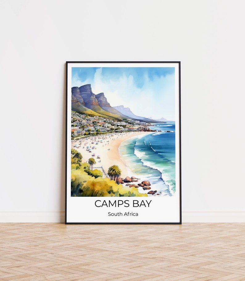 Camps Bay | Watercolor Travel Poster Cape Town | Wall Art Cape Town ...