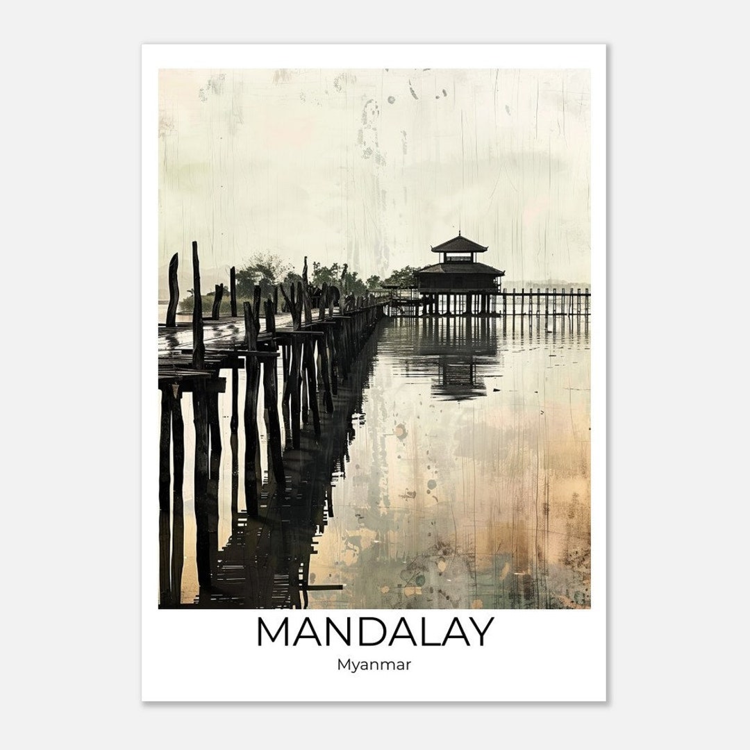 MANDALAY Myanmar Watercolor Travel Poster Myanmar Myanmar Wall Art ...