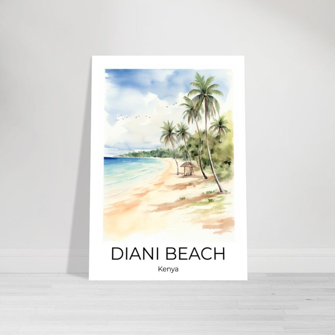 Kenya Watercolor Travel Poster Diani Beach Wall Art Africa Travel Print ...