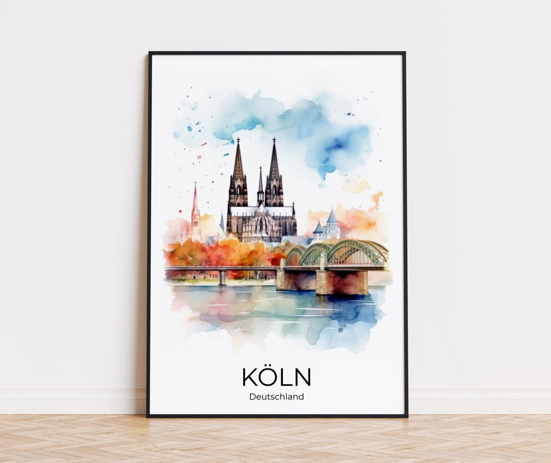 Cologne Travel Poster - Vintage Poster With Cologne Cathedral and Rhine ...