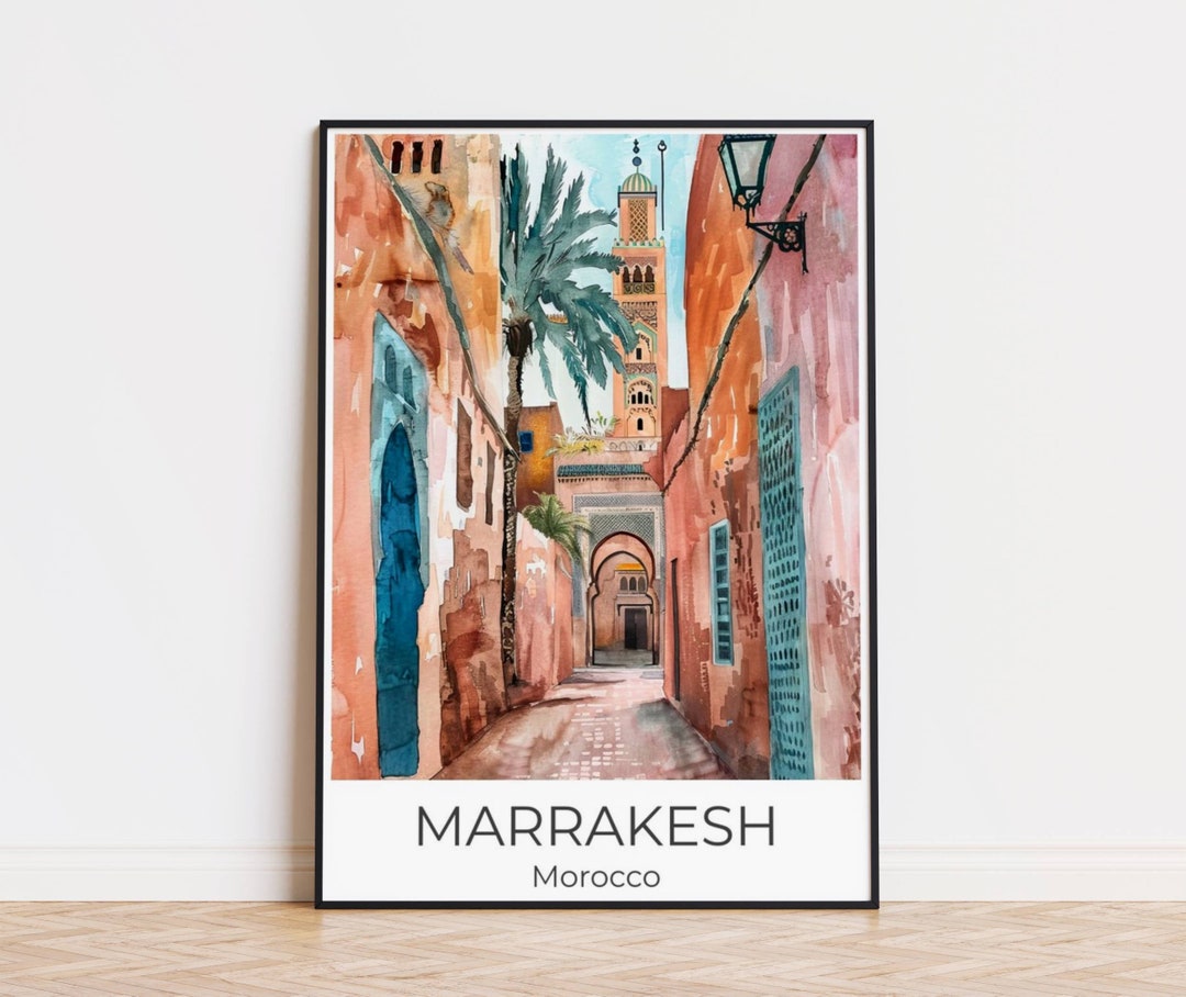 MARRAKECH - Watercolor Travel Poster Marrakech - Wallart Morocco ...