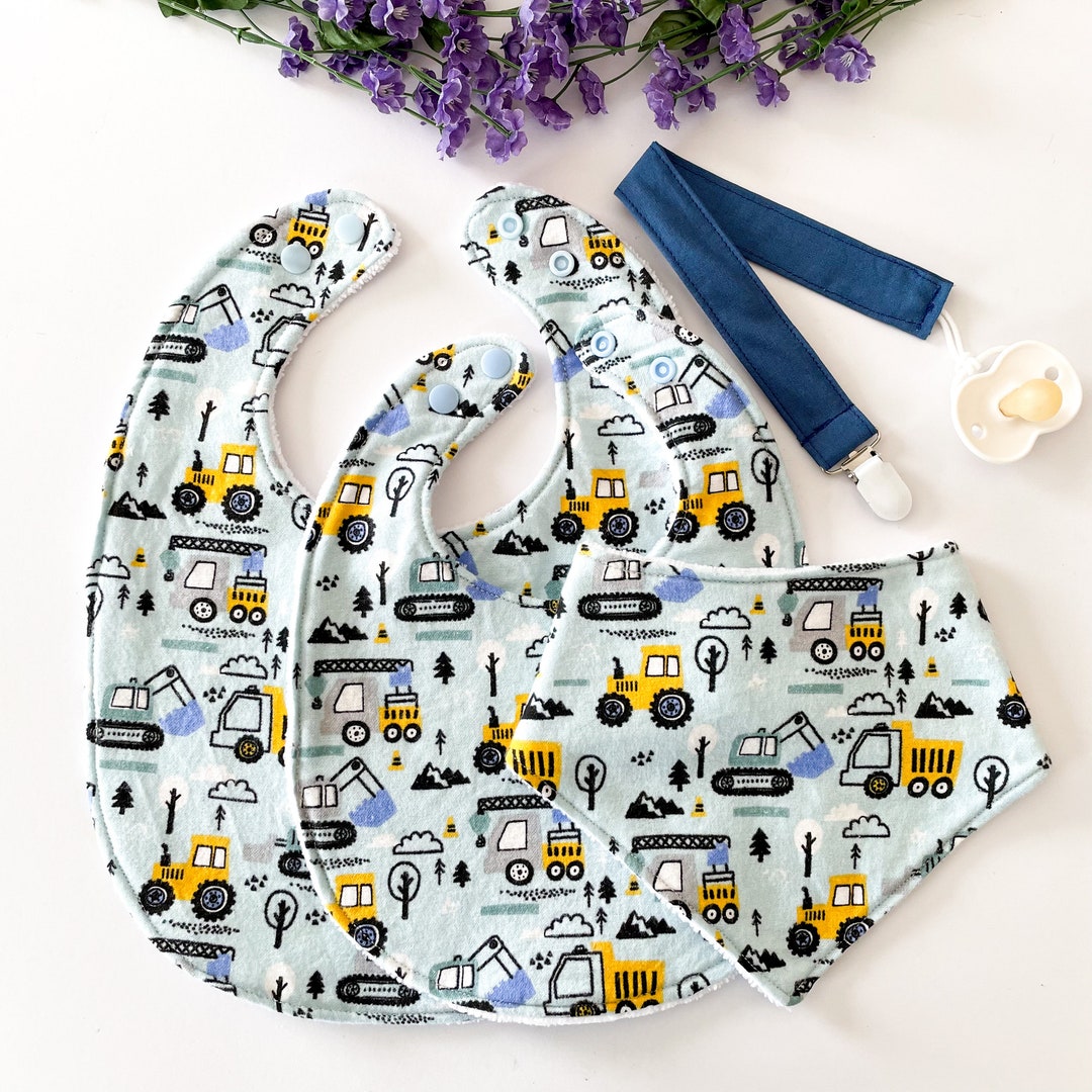 Baby Bibs, Toddler Bibs and Dribble Bibs Blue Construction Building for ...