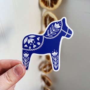 Swedish Dala Sticker (blue) - Etsy