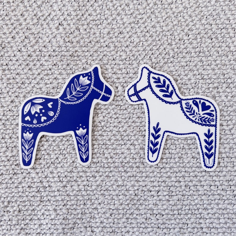 Swedish Dala Sticker (blue) - Etsy