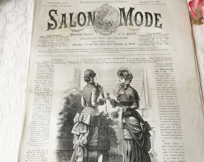 1881 Antique French Paris Fashion Journal "le Salon De La Mode ...