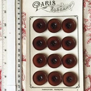 12 Vintage French Large Buttons on Card 27 Mm, Brown Sewing Buttons 1. ...