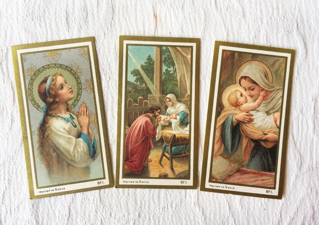 Set 3 Virgin Mary Religious Cards Vintage French 1900s, Antique Mary ...