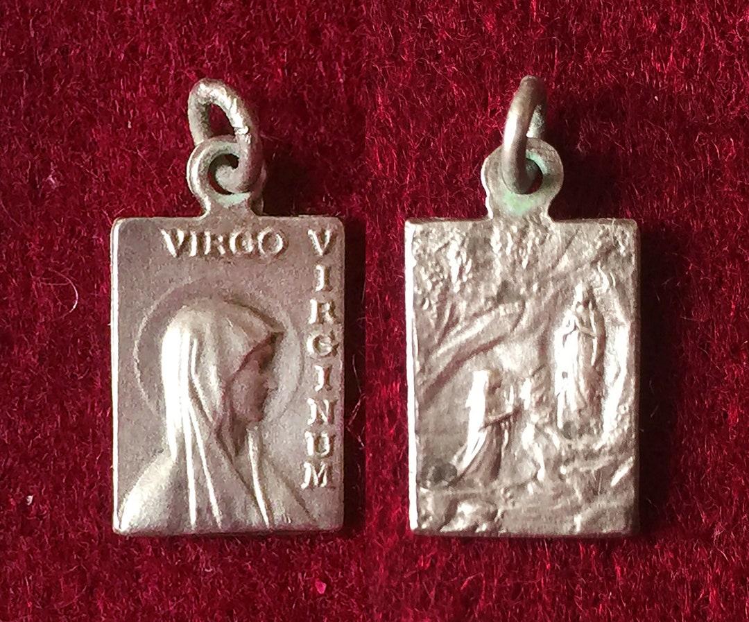 Vintage French Virgin Mary Religious Medal Lourdes Mary Catholic