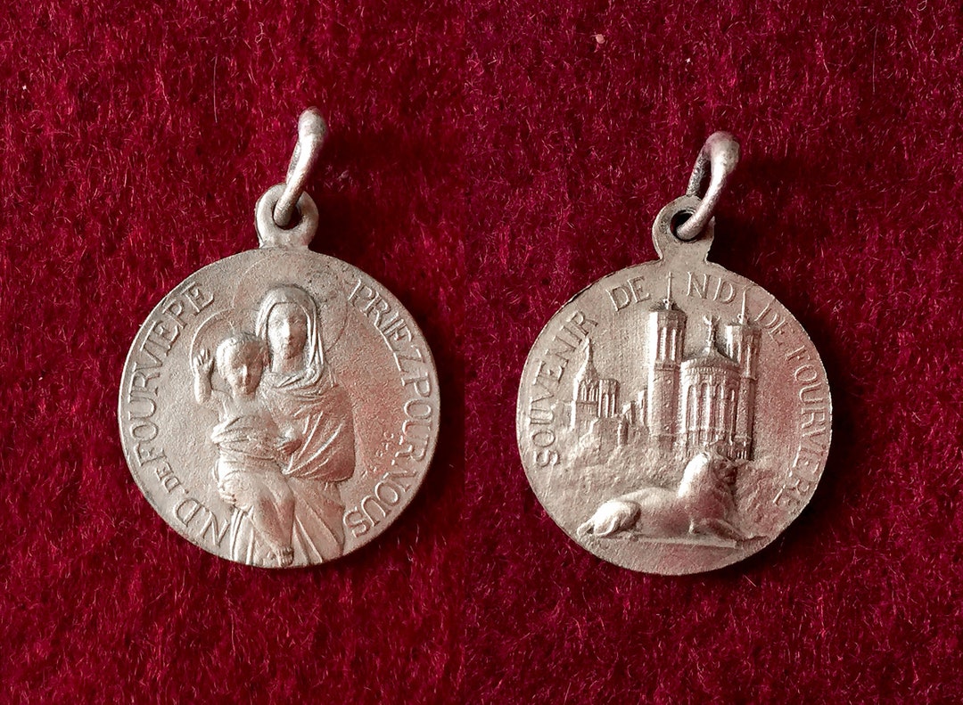 Vintage Virgin Mary Religious Medal Catholic, French Pendant of Mary ...