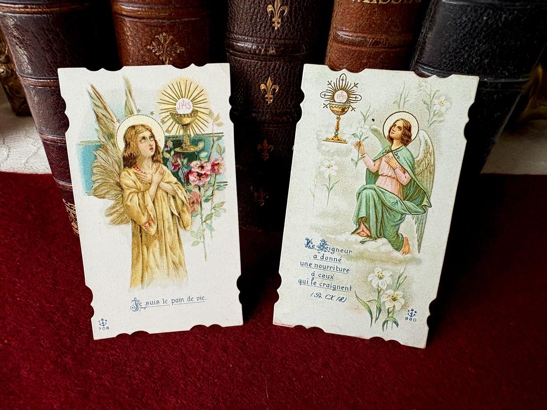 Antique French Angel Holy Cards X 2, Vintage Communion Religious Card ...