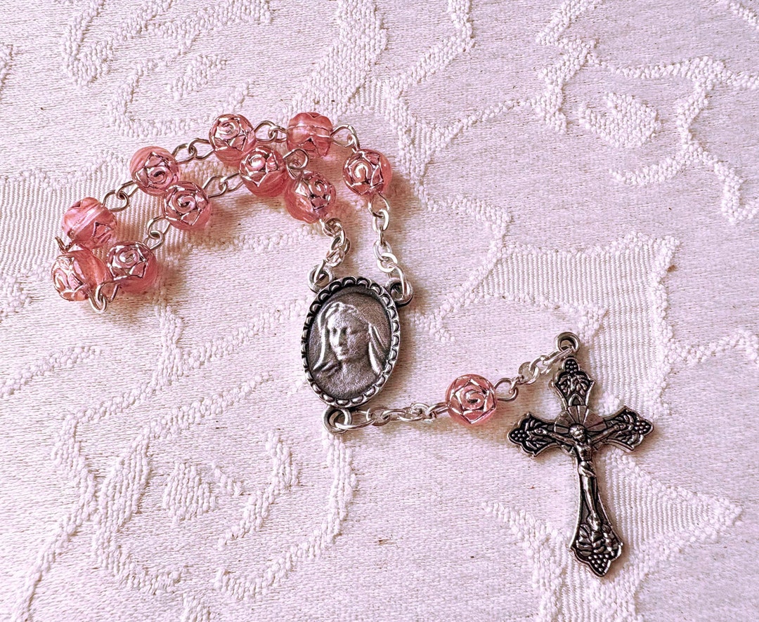 Mary Mini Catholic Rosary, Pink 1 Decade Rosary W Lourdes Medal, Pink ...