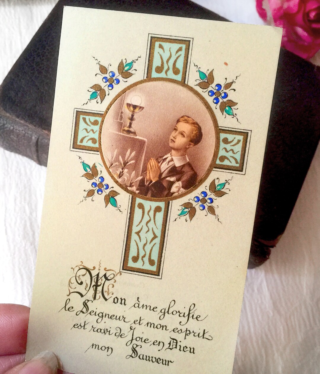 Vintage French Communion Holy Card, Catholic Missal Image W Gilded ...