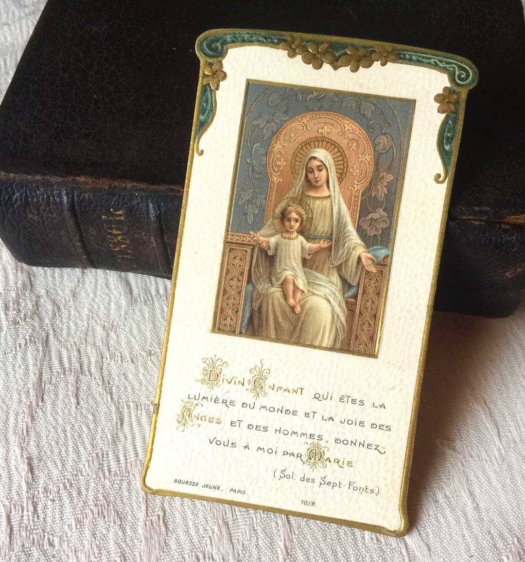 Vintage French Virgin Mary Religious Card With Child Jesus, Antique ...