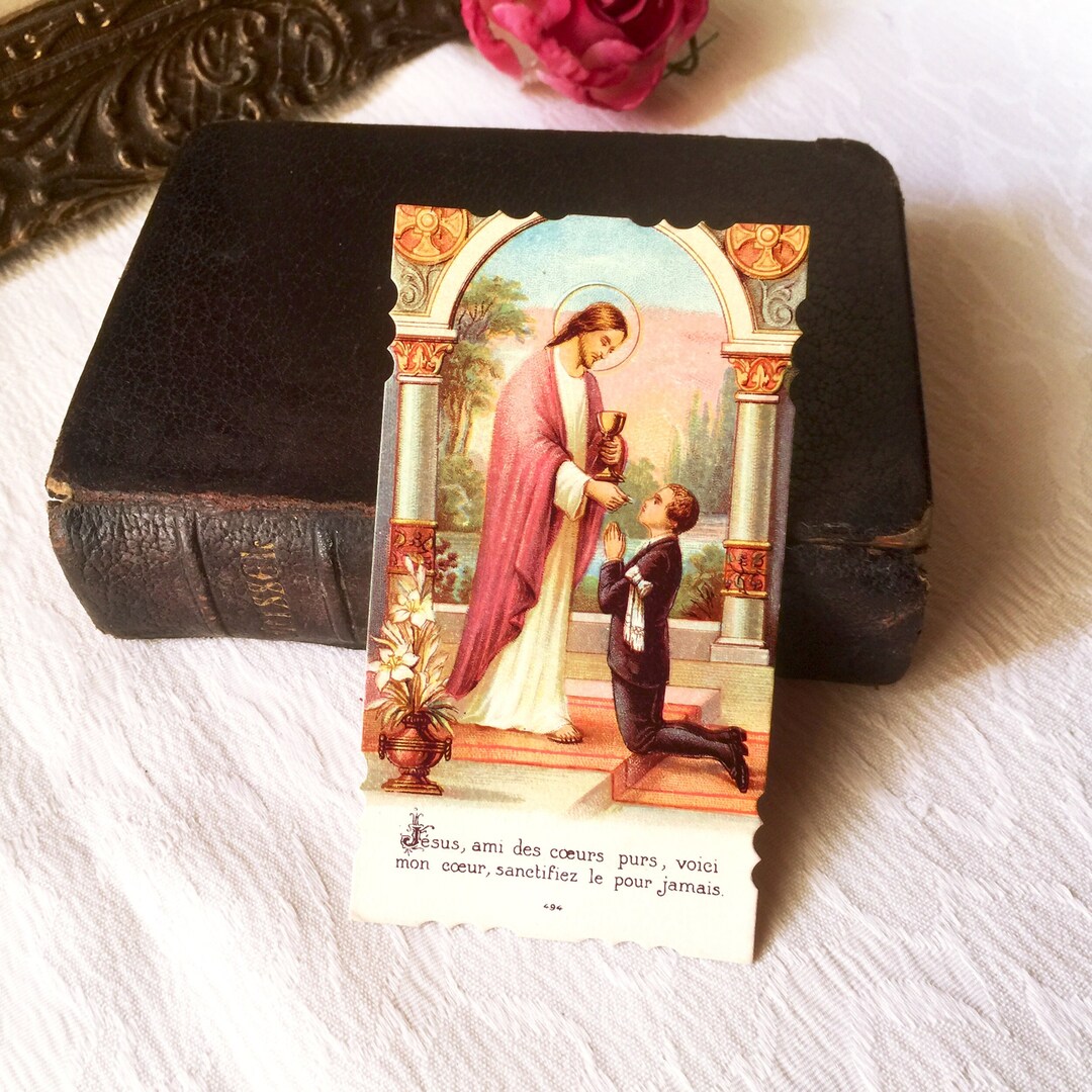 Antique French Jesus Holy Card, Catholic Religious Image, Communion ...