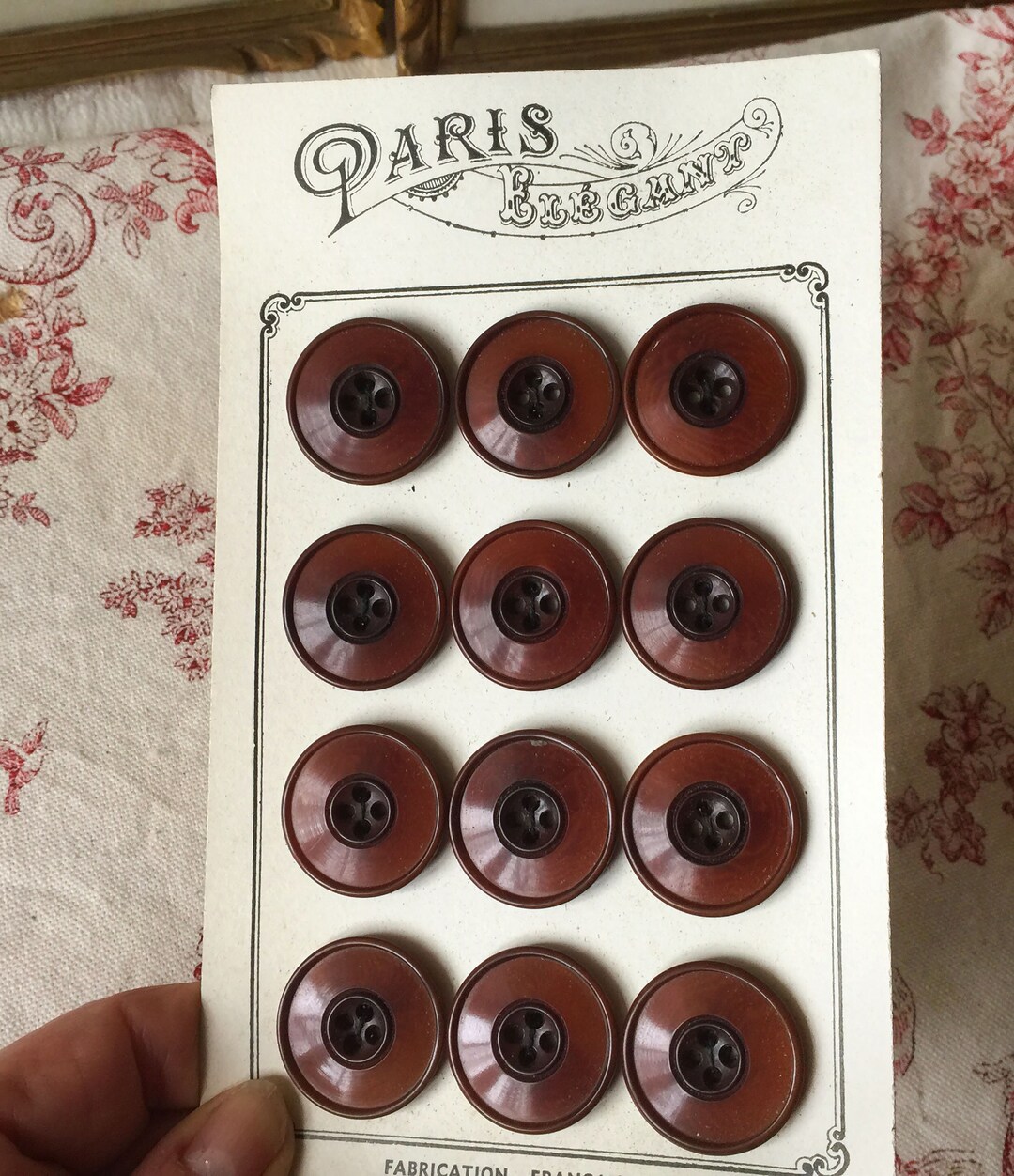 12 Vintage French Large Buttons on Card 27 Mm, Brown Sewing Buttons 1. ...