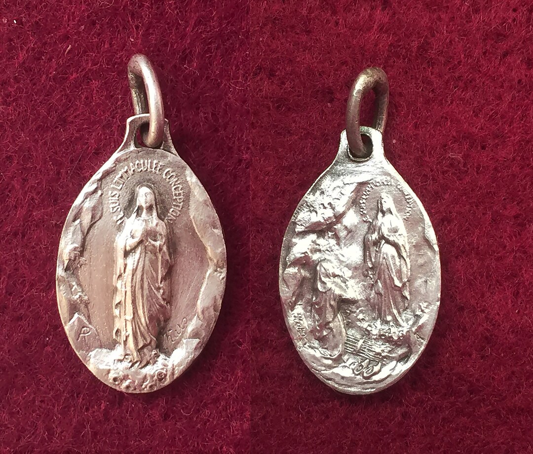 Vintage French Virgin Mary Religious Medal Lourdes Antique Catholic