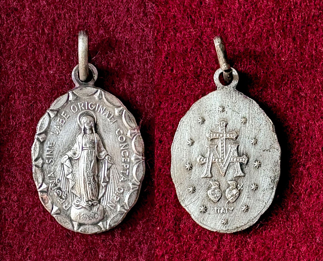 Vintage French Virgin Mary Catholic Pendant, Mary Protection Medal ...