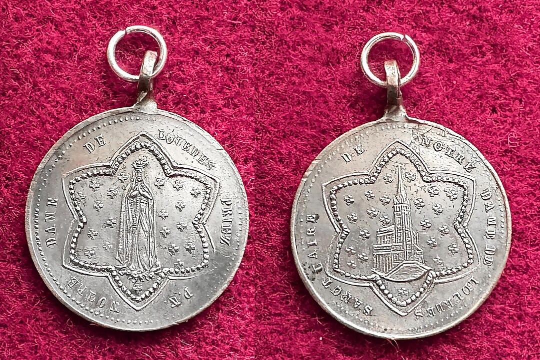 Vintage French Immaculate Mary Medal Lourdes, Antique Virgin Pendant ...