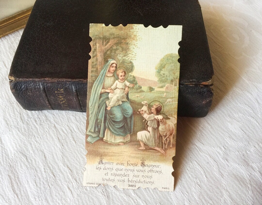 Antique French Virgin Mary Religious Card With Child Jesus, Vintage ...