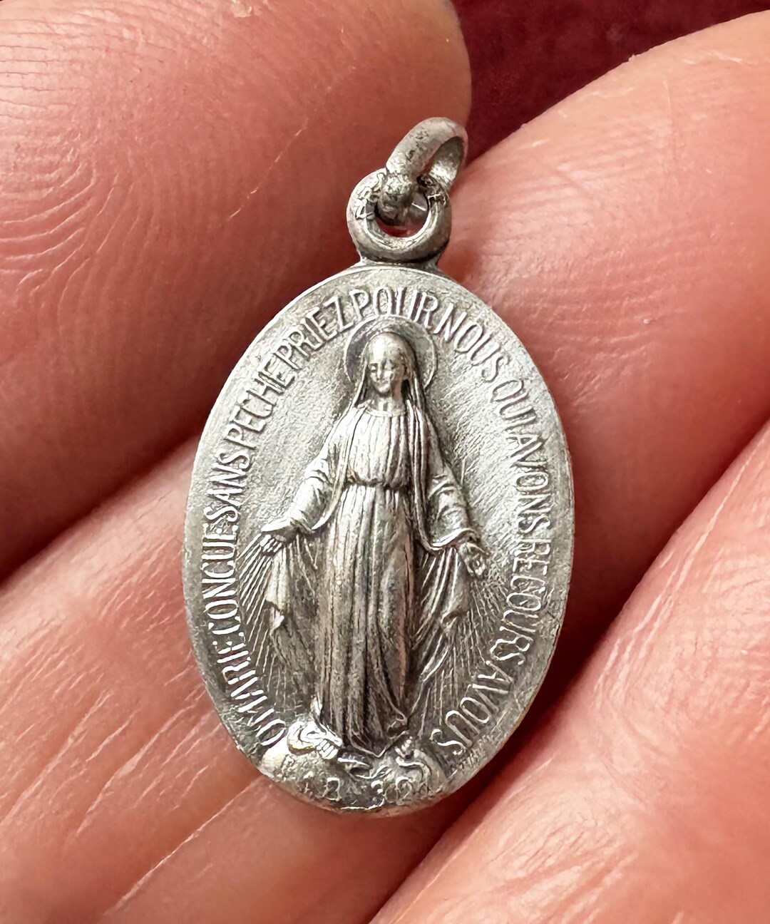 Vintage French Virgin Mary Catholic Pendant, Mary Protection Medal ...