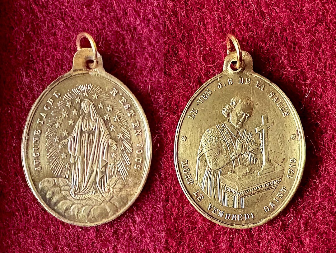 Vintage French Mary Catholic Pendant, Mary Immaculate Medal Brass Metal ...