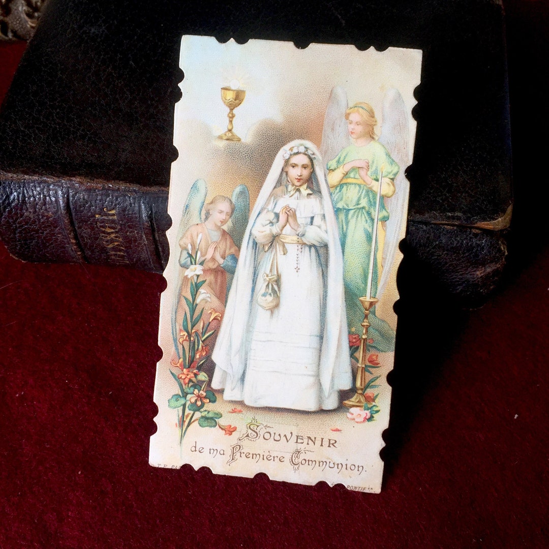 Vintage French Communion Religious Card Catholic With Guardian Angel ...