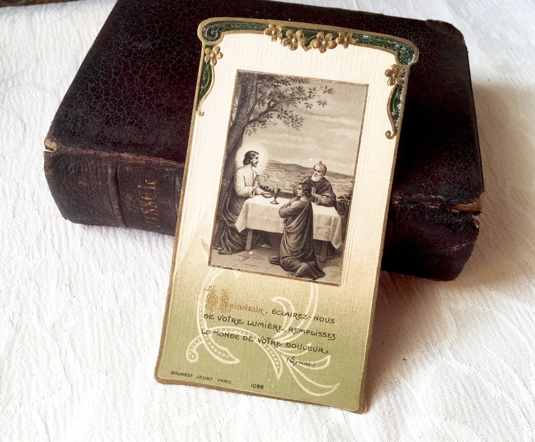 Vintage French Jesus Holy Card Communion, Antique Catholic Holy Card of ...