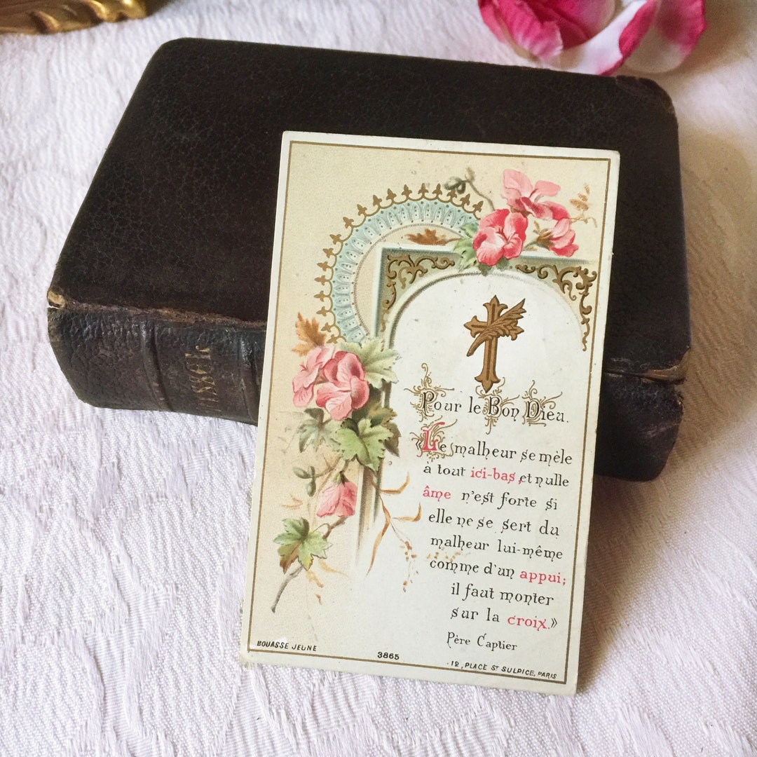 1900s Vintage French Jesus Cross Religious Card, Catholic Prayer ...