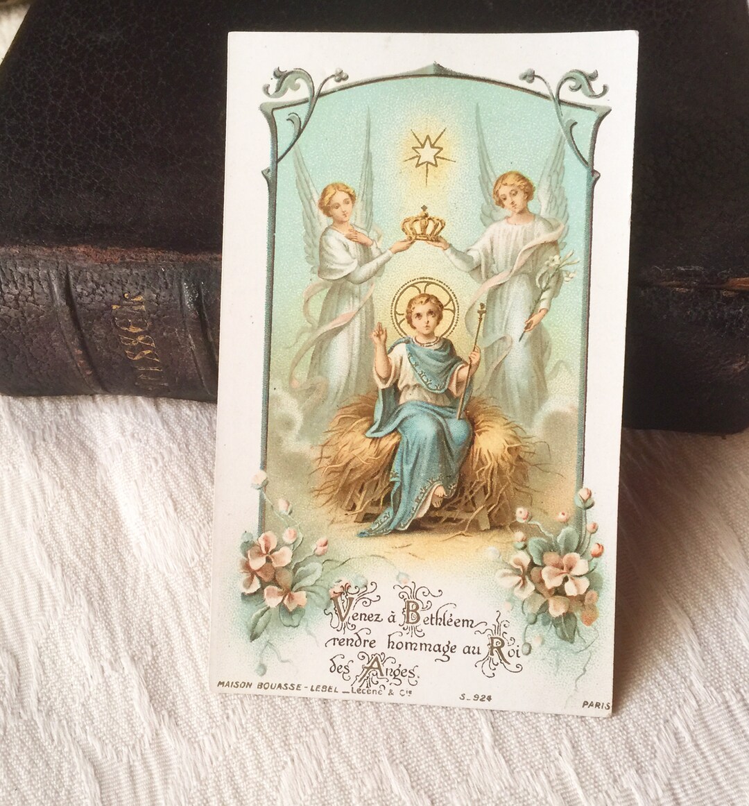Antique French Jesus Holy Card W Angels, Vintage Catholic Prayer Card ...