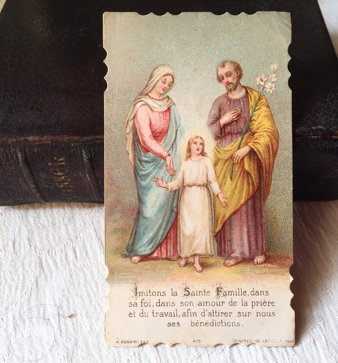 Vintage French Jesus Holy Family Religious Card, Catholic Holy Card ...