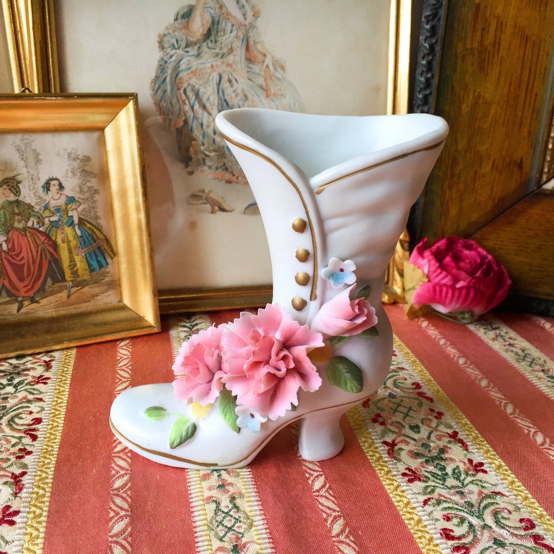Vintage French Ceramic Shoe Boot Trinket Victorian Style, Boudoir Shoe ...