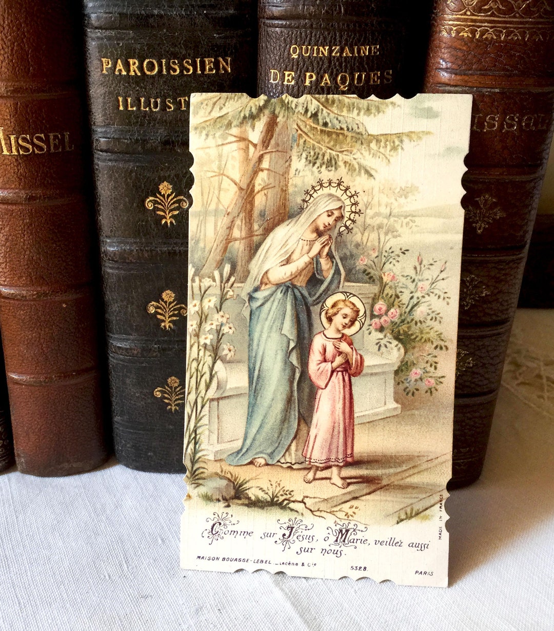 Vintage French Virgin Mary Religious Card With Child Jesus, Antique ...