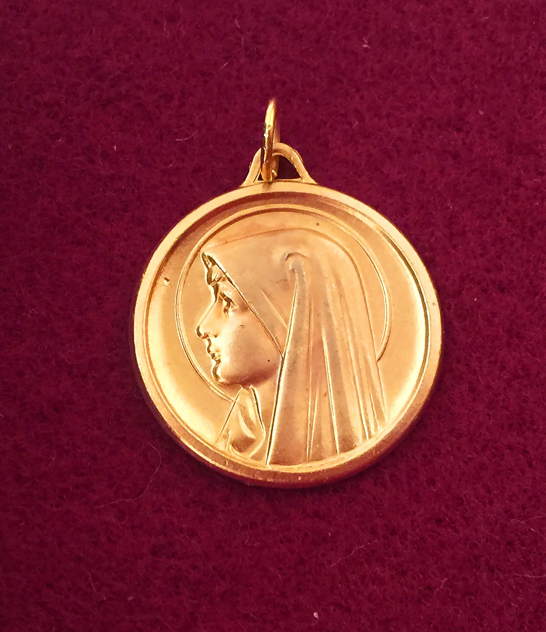Vintage French Virgin Mary Religious Medal Gold Metal, Mary Catholic ...