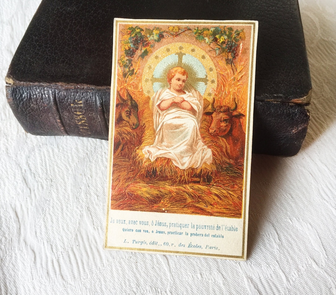 Antique French Jesus Christmas Religious Card, Child Jesus Nativity ...